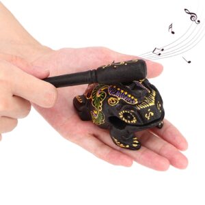 animal carved croaking craft wooden frog percussion musical instrument, wooden percussion desk accessories of frog noise maker for cool music gifts elderly and kids, black