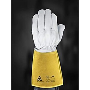 ansell 43217090 activarmr tig light duty/higher-precision welding glove, goat skin leather, cowhide splits leather liner, warm grey glove liner, yellow gold guantlet cuff, size 9 (pack of 36)