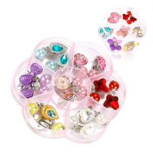 hifot 7 pairs clip on earrings girls, no pierced design earrings dress up pretend princess play jewelry accessories for kids