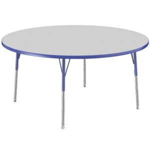 factory direct partners 10047-gybl round activity school and office table (60"), standard legs with swivel glides, adjustable height 19-30" - gray top and blue edge