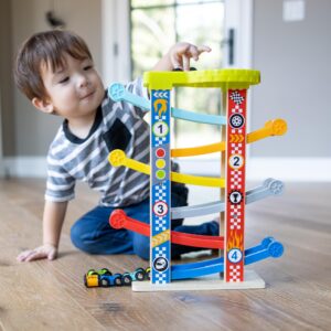 fat brain toys zigzag racetrack - number-learning car tower for preschoolers