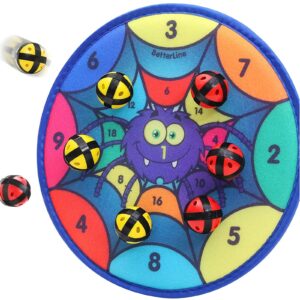 fun spider dart board game with 6 balls using hook-and-loop fasteners | learn numbers and colors as you play | interactive game and safe for kids