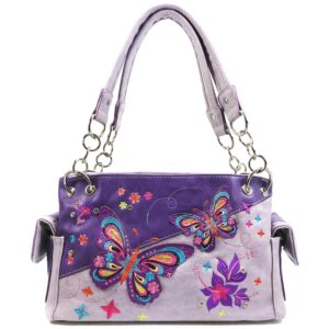 zelris butterfly flower season embroidery women conceal carry shoulder handbag (purple violet)