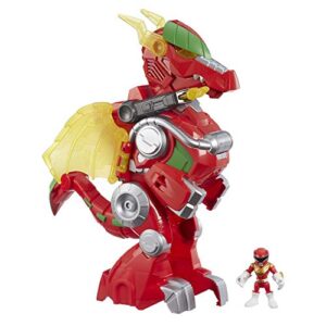 power rangers playskool heroes red ranger & dragon thunderzord, 3" action figure, 14" zord, lights & sounds, collectible toys for kids ages 3 & up