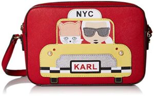 karl lagerfeld paris womens maybelle camera crossbody bag cross body, crimson combo, one size us