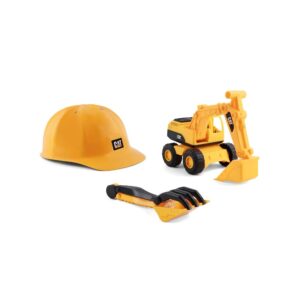 cat construction toys, excavator sand set outdoor toys - 10” cat toy dumps truck & loader, hard hat, shovel, rake - pretend play, ages 2+