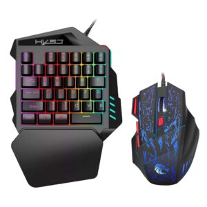 aibote mini 35 keys one-hand mechanical keyboard and mouse combo,new upgraded v100 gaming keyboard with colorful led backlit for pc computer smartphones lol/pubg/fortnite/wow/dota/ow