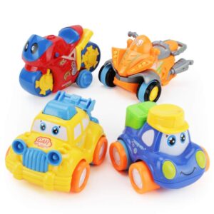 boley buddy mini toy cars, model one - 4 piece friction powered small race car toys play set for kids and toddlers