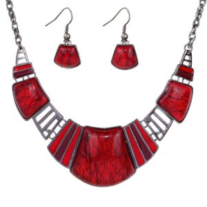 yazilind vintage ethnic tibetan sliver turquoise bib collar earrings necklace jewelry set women gift