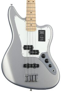 fender player jaguar bass, silver, maple fingerboard