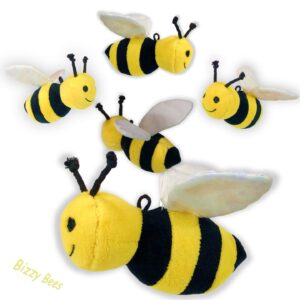 set of 5 realistic-looking toy plush soft stuffed 5" honey bees with crinkle wings