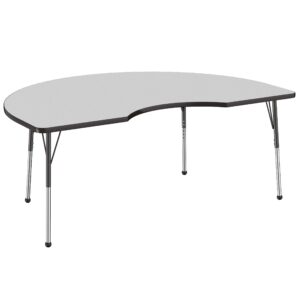 factory direct partners 10087-gygn kidney activity school and office table (48" x 72"), standard legs with ball glides, adjustable height 19-30" - gray top and black edge