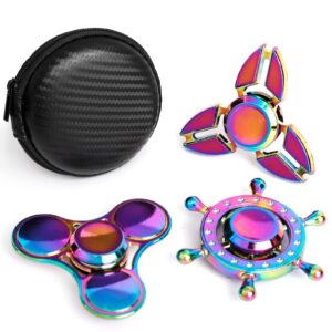 rainbow fidget spinner toys metal 3 pack set, small handheld finger hand spinners fidgeting toy for kids adults spinning top focus desk toys fingertip gyro party favors goody bag fillers novelty gift