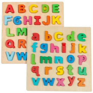 wondertoys wooden alphabet puzzle for toddlers chunky lowercase & uppercase letters abc puzzles board for preschools boys and girls