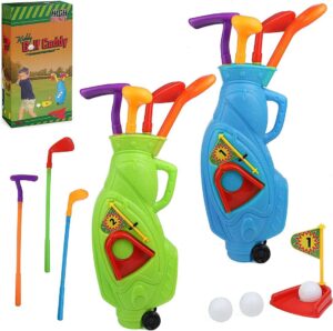 high bounce kids golf clubs, toddler golf set, 2 golf carts, 3 golf clubs, 1 practice hole, and 6 balls, for 2+ year old boys and girls - toddler golf play set, mini golf game, outdoor sports toy