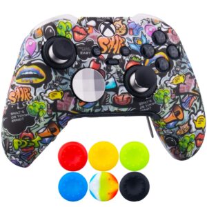 9cdeer 1 x protective customize transfer print silicone cover skin strawberry + 6 thumb grips analog caps for xbox elite wireless controller compatible with official stereo headset adapter