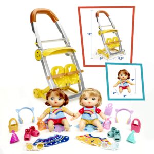 baby alive littles, shop ‘n stroll twins, blonde hair doll, red hair doll, stroller, 18 accessories, toy for kids 3 years old & up (amazon exclusive)