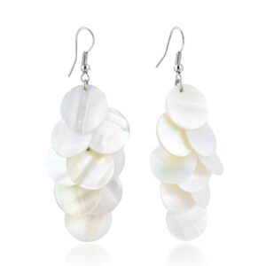 aeravida enchanting cluster of white and yellow kabibe shell circles handcrafted dangle earrings, 1.22x2.83 in