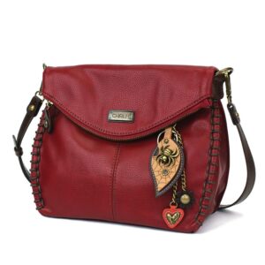 chala charming crossbody bag shoulder handbag with flap top and zipper burgundy - metal spider