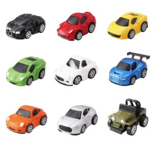 wishtime pull back car toy set - 9 pcs assorted mini die cast vehicle friction powered city car playset for toddlers kids boys