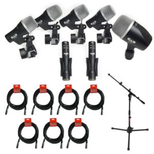 cad stage 7 drum microphone pack with short tripod microphone stand & 7 x xlr cable bundle