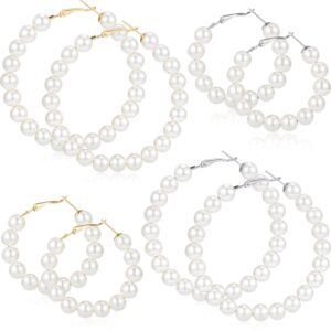 hicarer 4 pairs faux pearl hoop earrings for women large big drop dangle earrings pearl beaded earrings jewelry for women brides gift