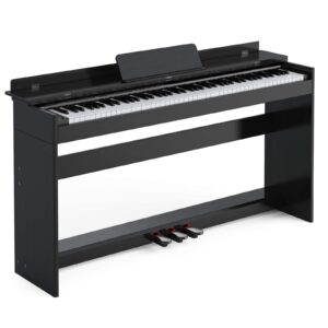 lagrima lag-800 88 key digital piano full size electric keyboard w/music stand+power adapter+3-pedal board+instruction book+headphone jack for beginner/adults, black(piano only)