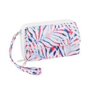 women’s double zipper clutch wallet cute card holder ladies purse with wristlets and id window (colored leaves)