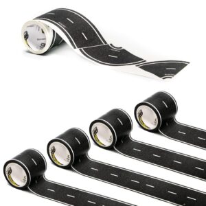 playtape road tape and curves for toy cars - 4 rolls of 30 ft. x 2 in. asphalt road + 1 roll of 36 curves