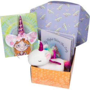 pixiecrush unicorn toy and book gift set – includes unicorn story book, stuffed unicorn plush toy, and unicorn horn headband for girls ages 3 4 5 6 7 years great gift for birthday