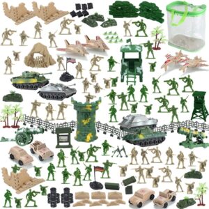 nasidear 150 piece military figures and accessories - toy army soldiers in 2 colors, 14 design vehicle,war soldiers playset with 2 flags and battlefield accessories