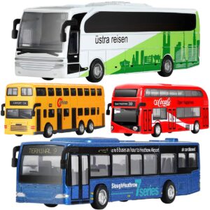 geyiie school bus toy, kids die-cast metal car toys for kids 3-8 years old pull back car city bus 1:80 scale double decker london vehicles, cars play toys for kids easter party favor, classroom prizes