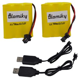 blomiky 2 pack 3.6v 700mah aa nicd rechargeable battery pack with sm-2p 2 pin plug and usb charger cable for sy-e571 rc excavator rc cars 3.6v battery and usb 2