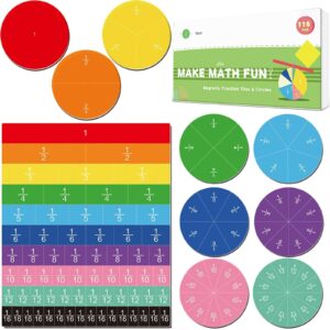 opret magnetic fraction tiles & fraction circles 19 sets 118 pcs, rainbow math manipulatives for elementary school, magnetic fraction puzzle math classroom supplies christmas gift