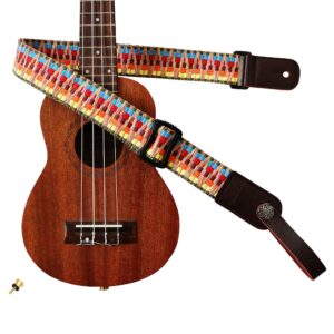 music first hawaii woven rainbow adjustable meshbelt & genuine leather ukulele strap shoulder strap version 2.0 with a genuine leather strap locker