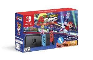 nintendo switch system console , neon blue & neon red with mario tennis aces & 1-2-switch (renewed)