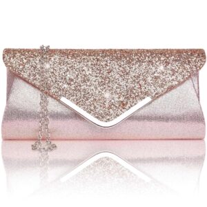 women evening envelope handbag prom sequin clutch purse shoulder cross body bag (pink)