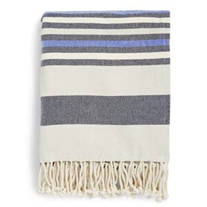 vera bradley women's recycled cotton indoor/outdoor throw blanket, seaside stripe navy - recycled cotton, one size