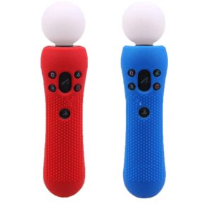 2 pcs anti-slip silicone rubber cover protective skin case for playstation ps4 vr move ps move motion controller (1 red and 1 blue)