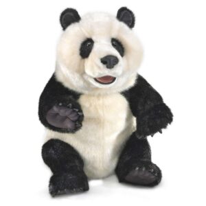 giant panda cub hand puppet, black, white