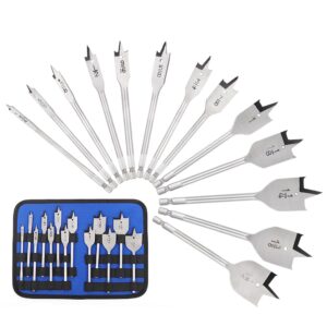 comoware 13 pcs spade drill bit set - paddle flat bits set for woodworking, sae, portable nylon storage holder