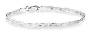 miabella 925 sterling silver italian 3-strand diamond-cut 4mm braided herringbone link chain bracelet for women teen girls, made in italy (length 7 inches (small))