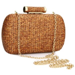 yyw straw clutch purse for women hand-woved evening handbag party wedding summer wicker beach bag (brown)