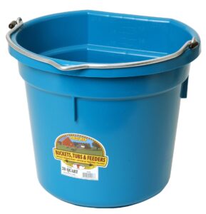 little giant® flat back plastic animal feed bucket | animal feed bucket with metal handle | horse feed & water bucket | 20 quarts | teal