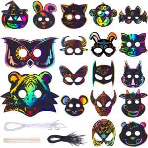 augsun scratch art, 42pcs animal scratch mask rainbow scratch paper mask magic scratch paper art for kids