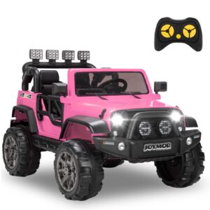 value box safety 12v electric two seaters ride on car, remote control kids toddler ride on cars motorized vehicles toy car, wheels suspension, seat belts, led lights and horn (pink)