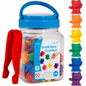 edxeducation small bear counters - mini jar - set of 60 - early math manipulatives - bear counters, tweezers and actvity guide - home learning