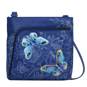 anuschka women's original hand-painted leather crossbody with front zip organizer & rfid card protection, garden of delights