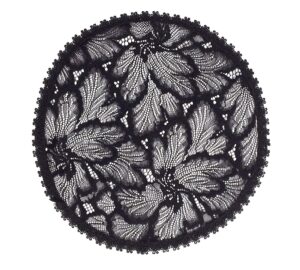 pamor chapel cap veil floral lace mantilla inspired circle round head covering (black)