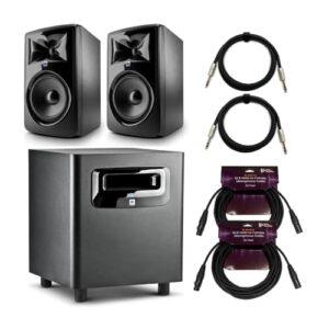 jbl 308p mkii powered 8-inch two-way studio monitors (2-pack) bundle lsr310s powered subwoofer, trs cables (2-pack) and xlr cables (2-pack) (7 items)